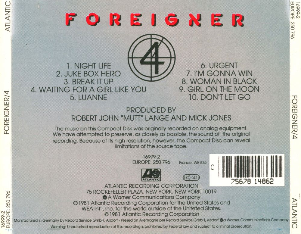 Foreigner альбом 4 (1981)